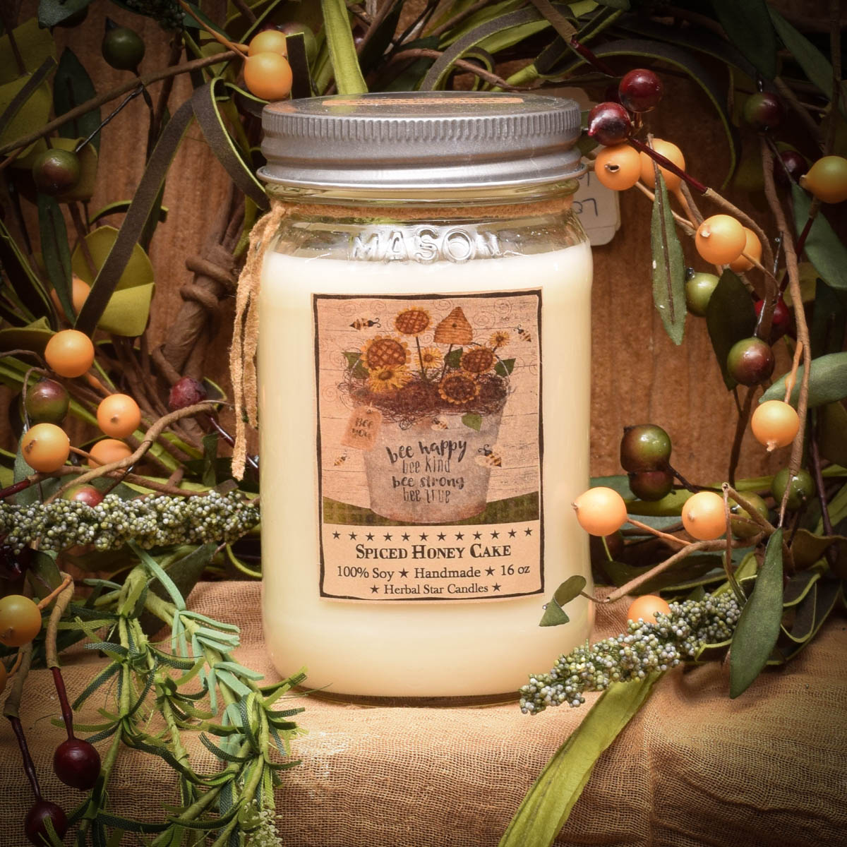 Beehive Spiced Honey Cake Jar Candle - 16 oz - Herbal Star Candles