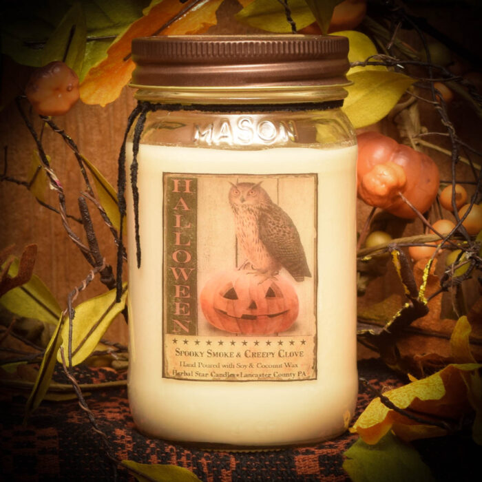 Spooky Smoke and Creep Clove Mason Jar Candle-16 oz - Herbal Star Candles